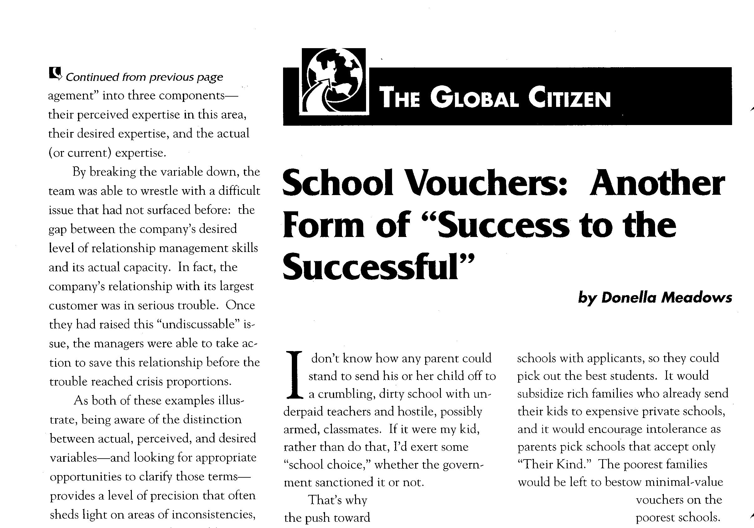 The Systems Thinker – School Vouchers: Another Form of The Systems Thinker – School Vouchers: Another Form of